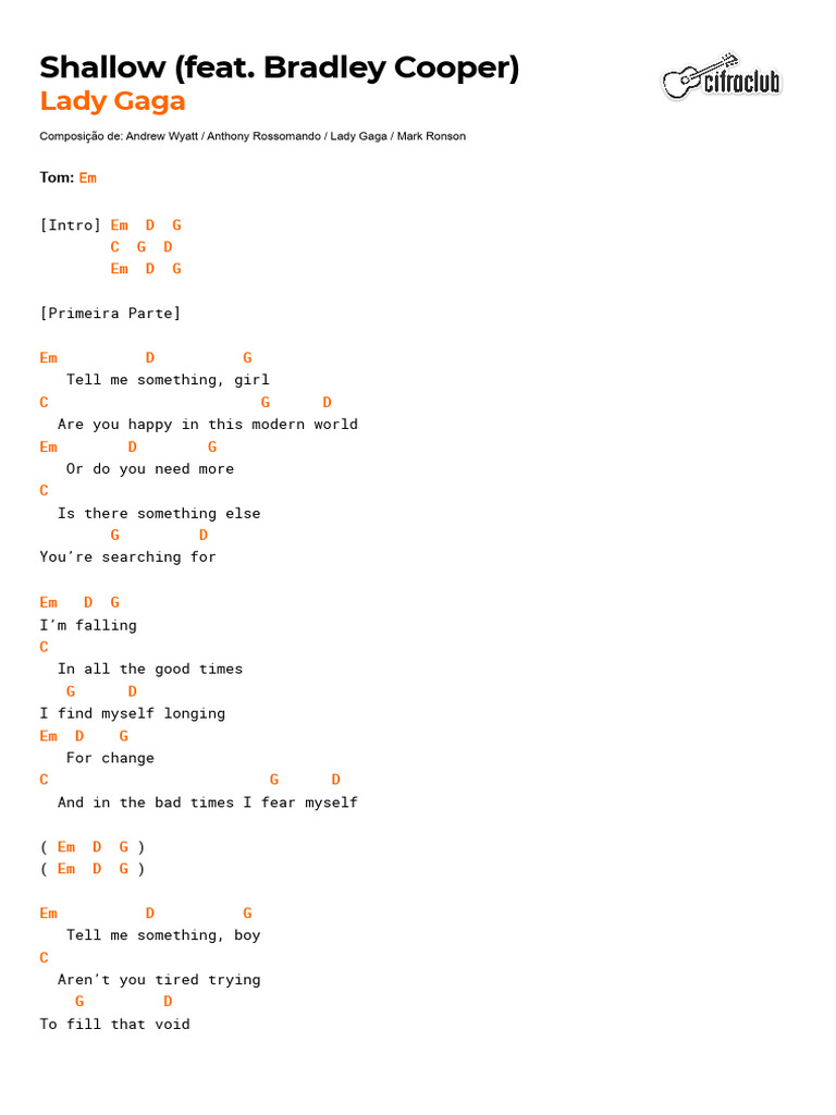 01 - Shallow (Feat. Bradley Cooper) | PDF | Dance Pop | Songs Written