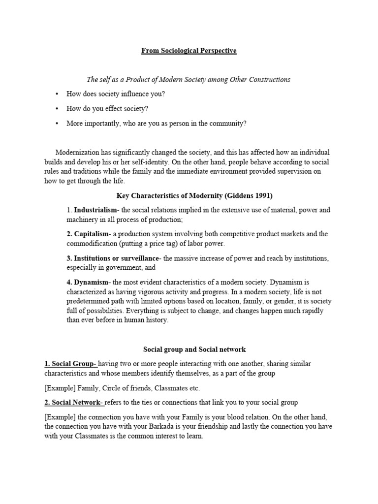 Sociological Perspective of The Self | PDF | Society | Sociology