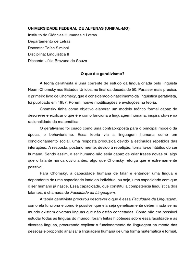 O Que e o Gerativismo | PDF | Linguística | Gramática O Que e o Gerativismo | PDF | Linguística | Gramática