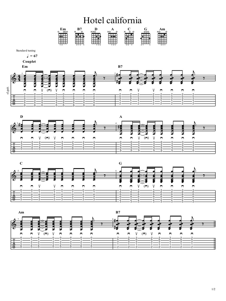 Hotel California Guitar Tabs | PDF | String Instruments | Guitar Family ...