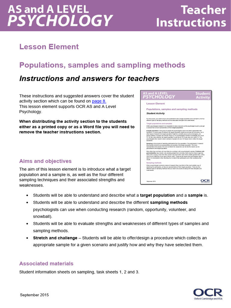 Populations Samples and Sampling Methods Lesson Element | PDF ...