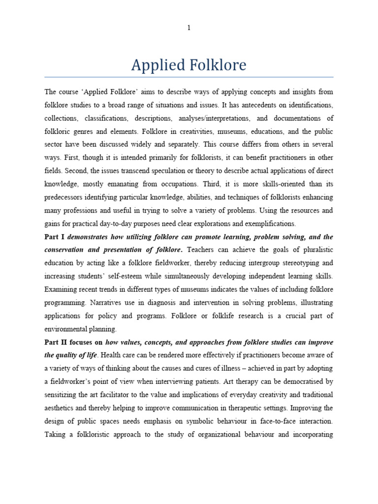 Applied Folklore Handout | PDF | Folklore | Theory