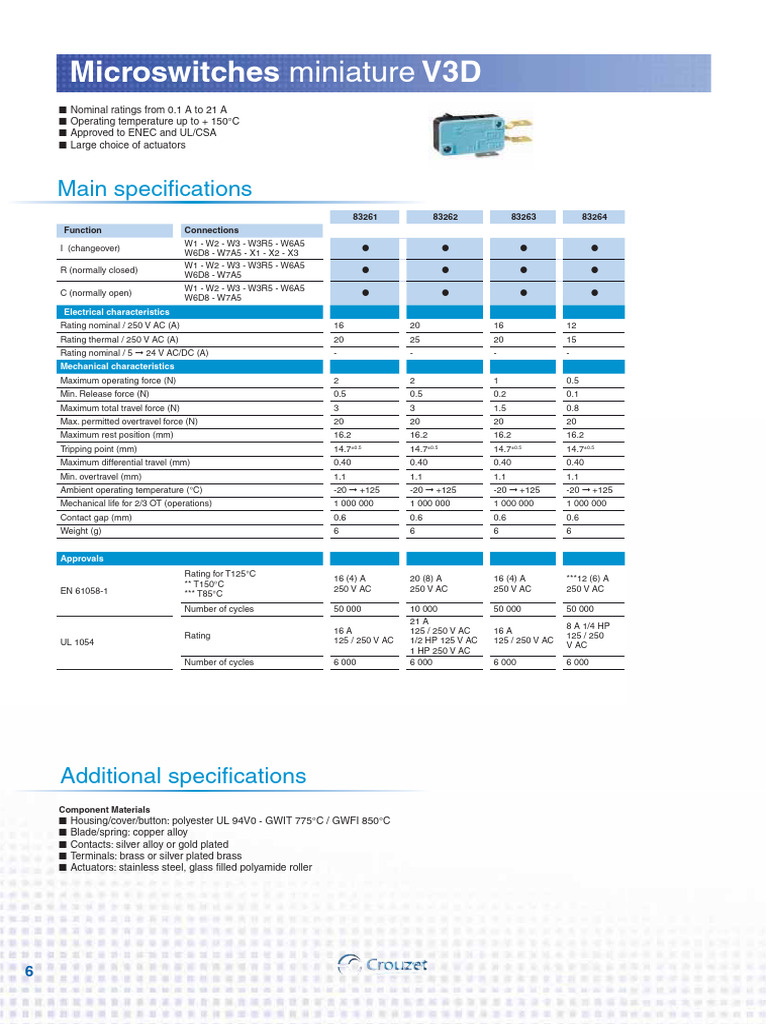 Crouzet Miniature V3D 8326 | PDF | Switch | Electrical Engineering