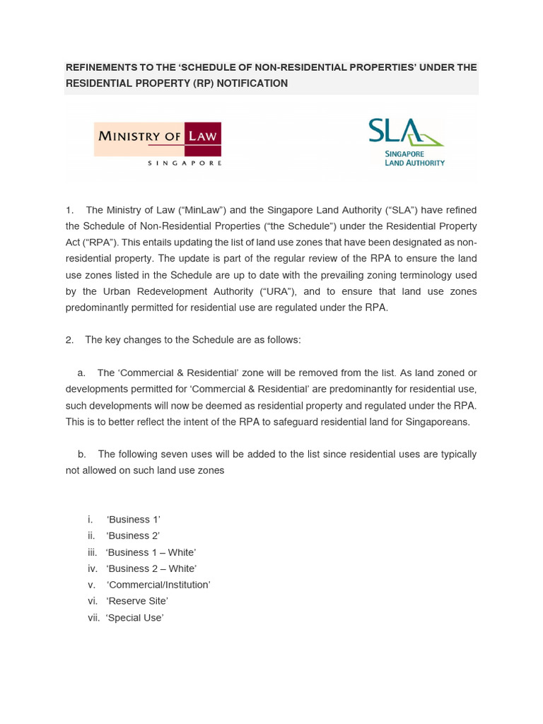 REFINEMENTS TO THE ‘SCHEDULE OF NON-RESIDENTIAL PROPERTIES’ UNDER THE ...