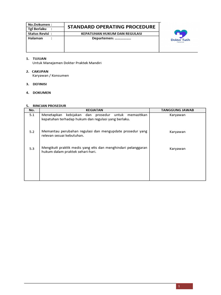Sop Kepatuhan Hukum Dan Regulasi | PDF