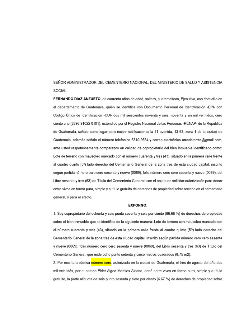 ESCRITO CEMENTERIO | PDF | Guatemala | Ley común