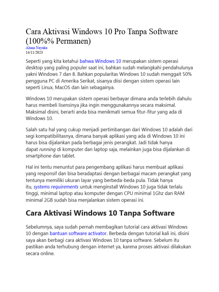 Cara Aktivasi Windows 10 Pro Tanpa Software | PDF