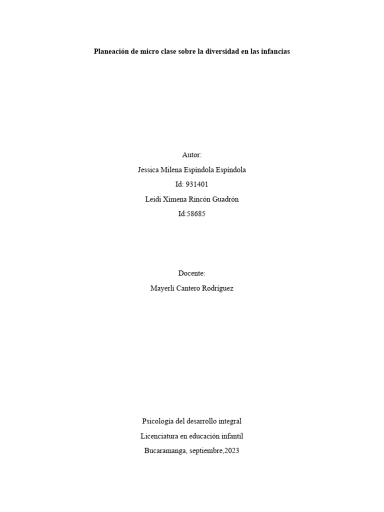 Planeación de Micro Clase Sobre La Diversidad en Las Infancias | PDF | Sicología | Ciencias del ...