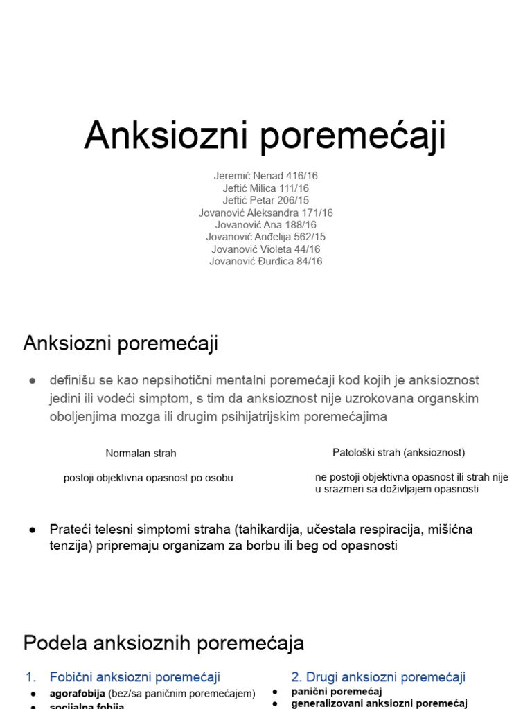 Anksiozni Poremećaji Seminar Psihijatrija | PDF