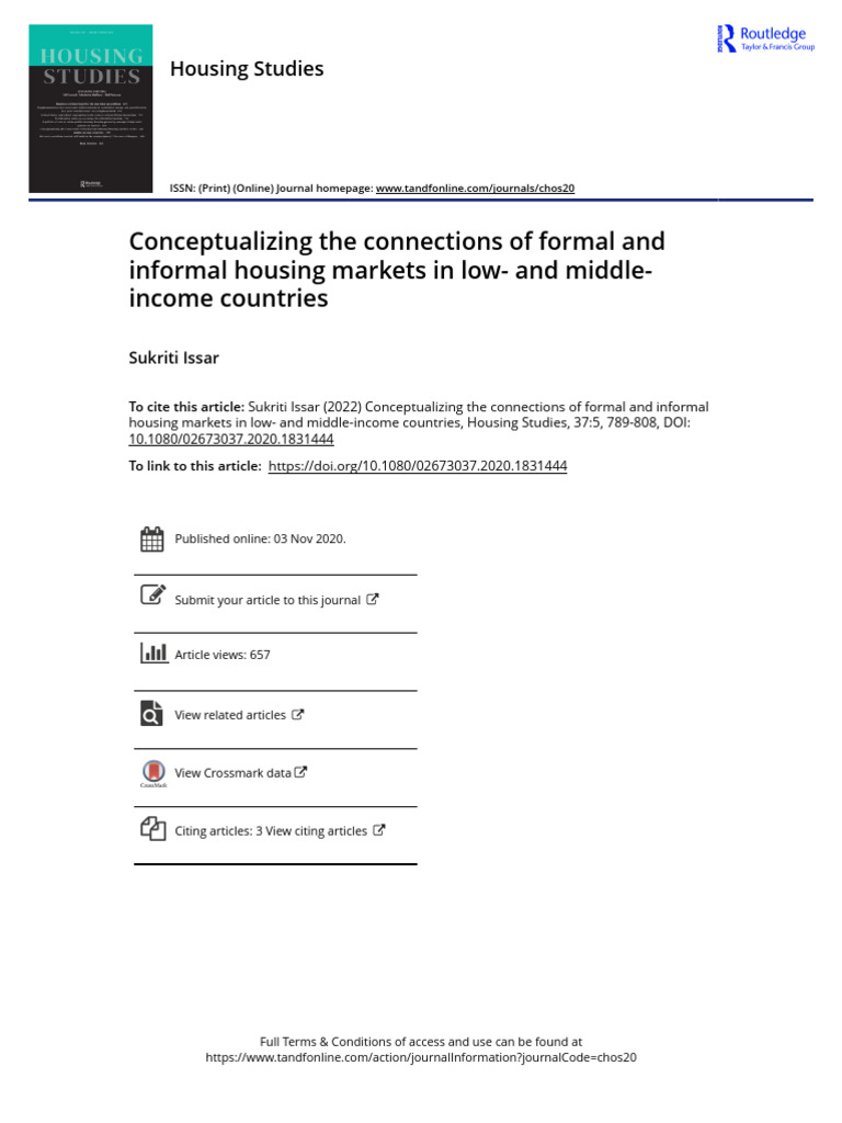 Conceptualizing The Connections of Formal and Informal Housing Markets ...