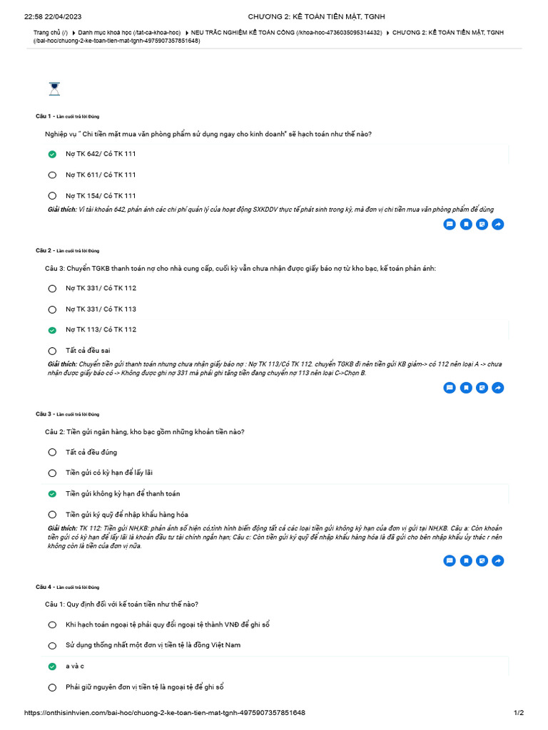 CHƯƠNG 2 - KẾ TOÁN TIỀN MẶT, TGNH | PDF