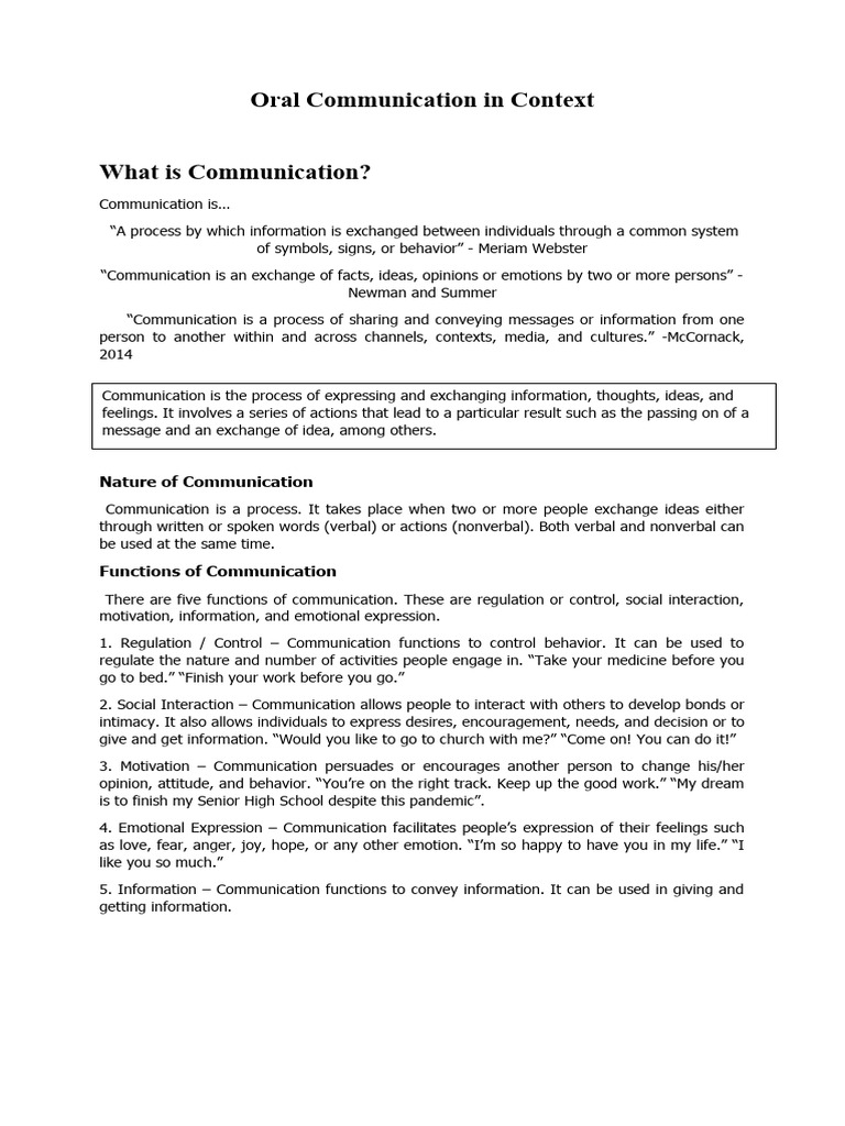 Oral Communication in Context | PDF | Communication | Information