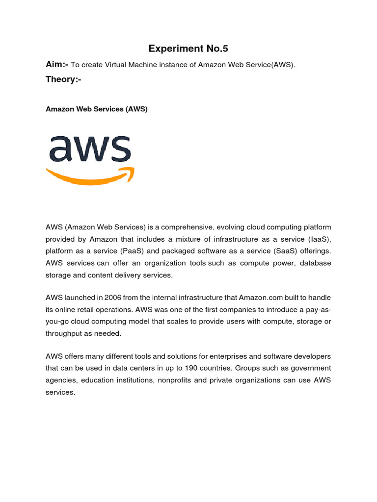 Experiment No.5 | PDF | Amazon Web Services | Cloud Computing Experiment No.5 | PDF | Amazon Web Services | Cloud Computing