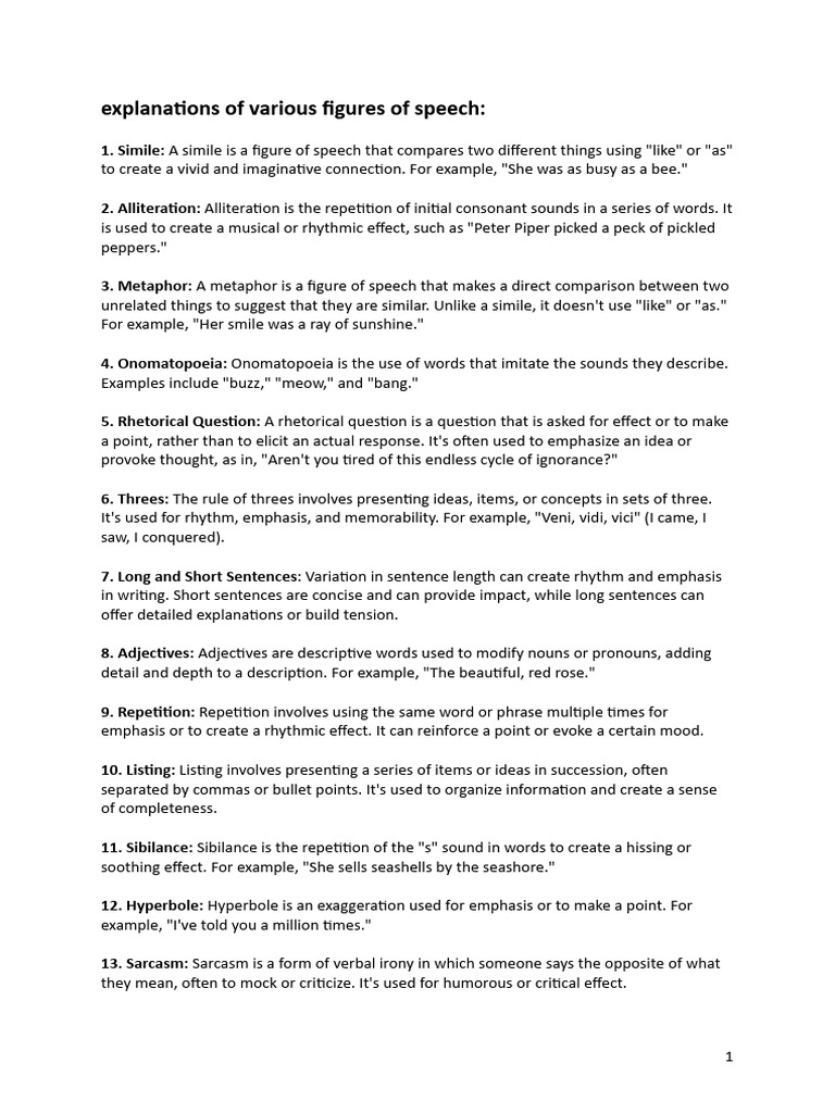 Explanations of Various Figures of Speech | Download Free PDF | Metaphor