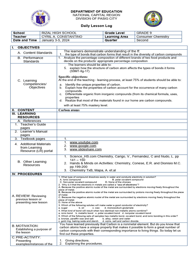 DLL - Carbon | PDF | Chemical Bond | Chemical Compounds