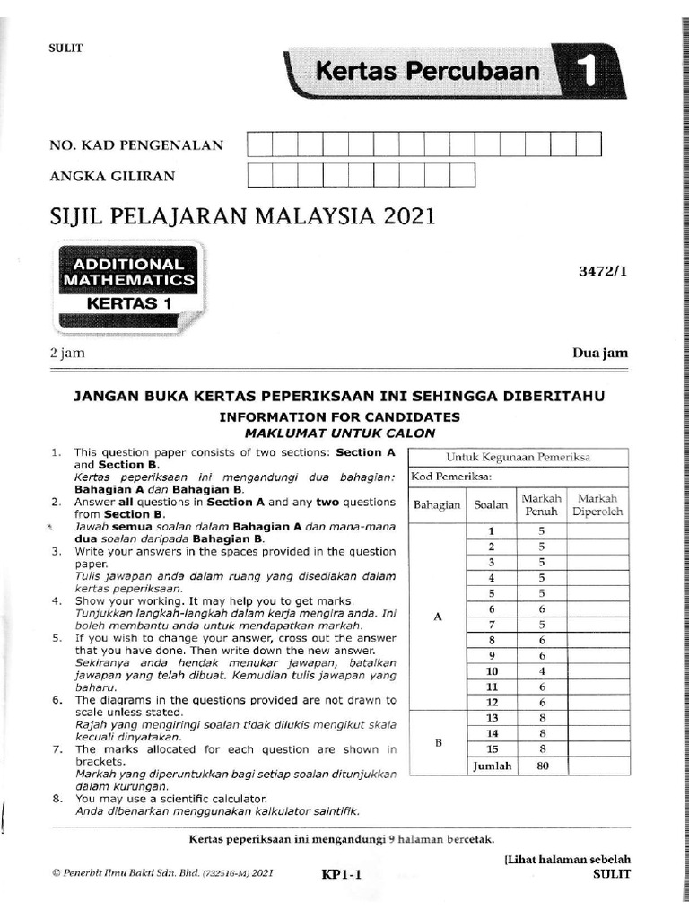 Kertas Percubaan 1 | PDF