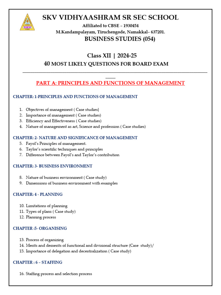 100% Most Likely Questions For Board Exam 2023-24 (Business Studies ...