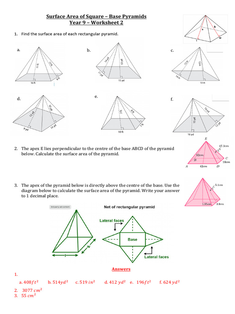 Surface Area of Rectangular Pyramid | PDF