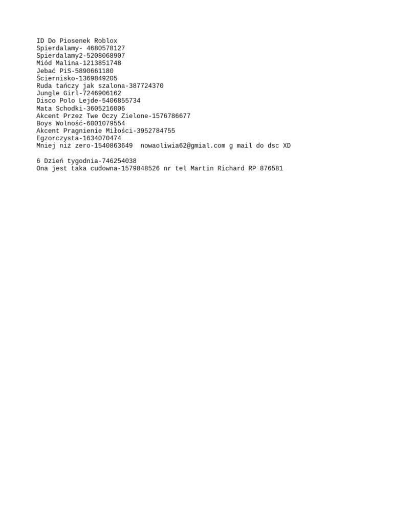 ID Do Polskich Piosenek Roblox | PDF