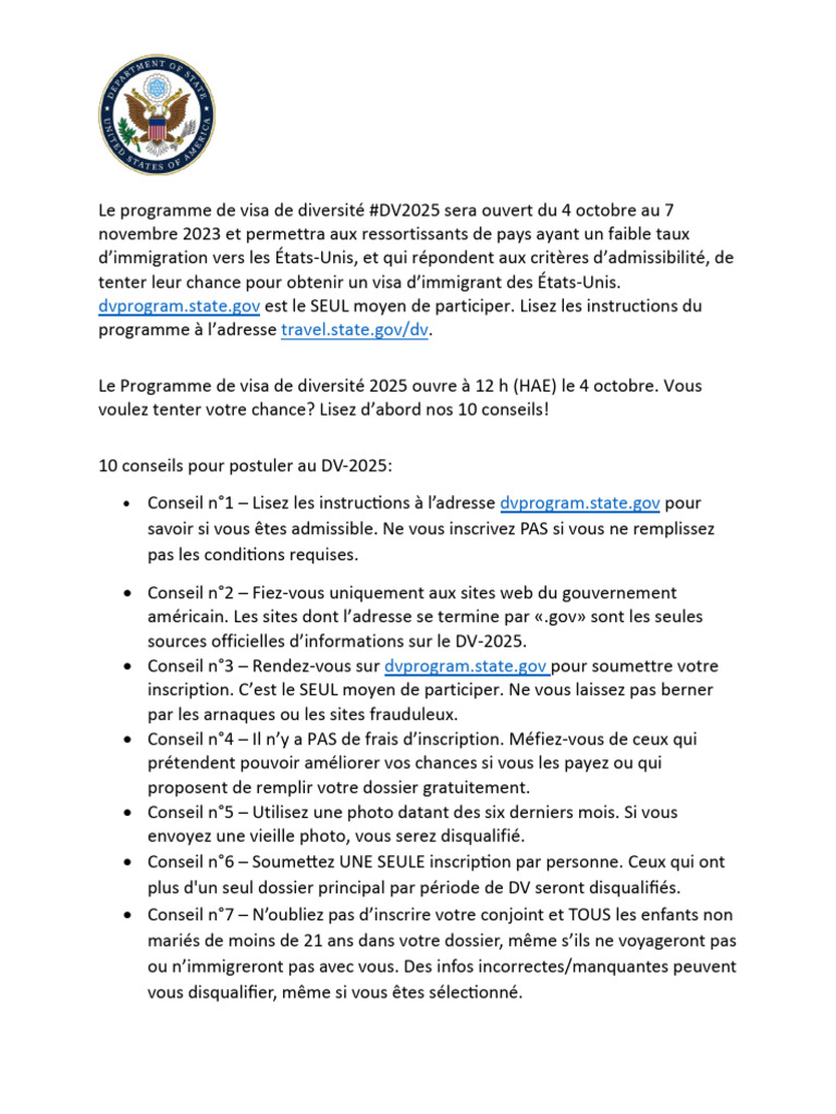 Inscription au DV-2025 : Conseils essentiels | PDF | Sciences sociales ...