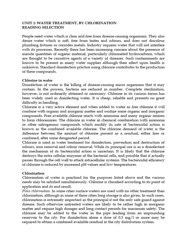 Chap 1 Water Treatment, by Chlorination | PDF | Water Purification | Water