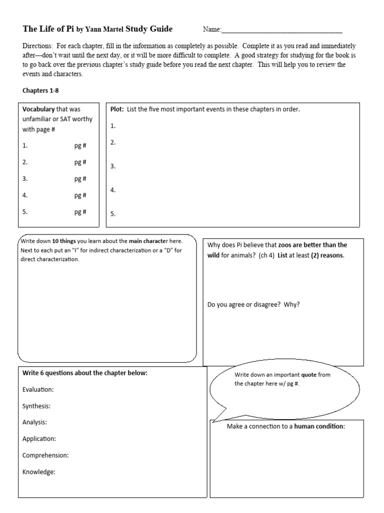 Lifeof Piby Yann Martel Novel Study Guide | PDF | Reading Comprehension ...