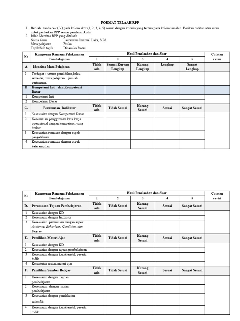 Telaah RPP untuk Guru Fisika | PDF