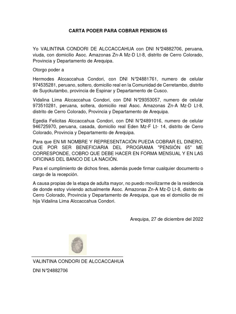 Carta Poder para Cobrar Pension 65 | PDF