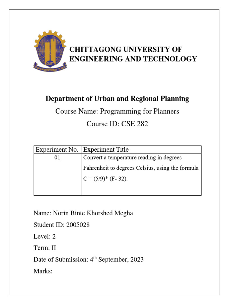 Cse Lab Report 1 Pdf Fahrenheit Computer Programming 