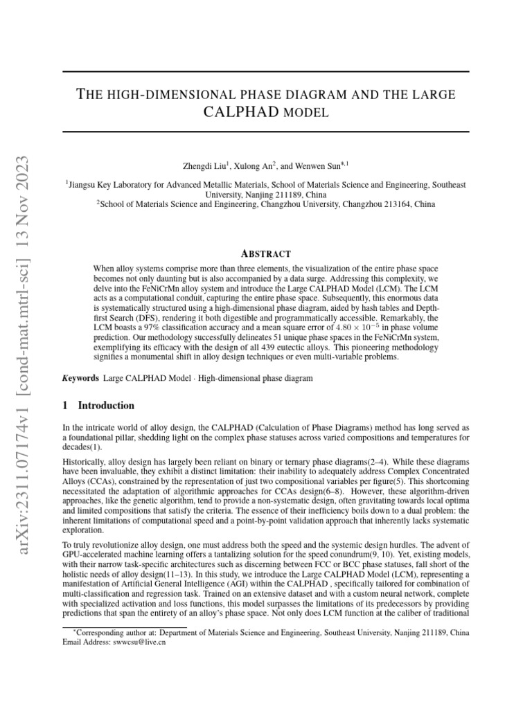 The High-Dimensional Phase Diagram and The Large Calphad Model | PDF ...