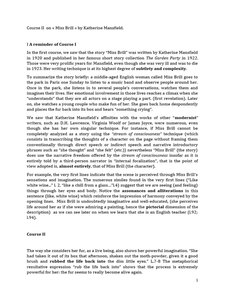 Course II Miss Brill - Enregistre Automatiquement | PDF