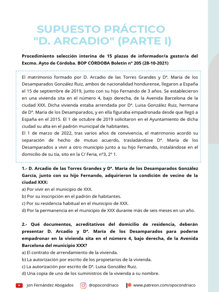 Supuesto Práctico D. Arcadio Parte 1 | PDF | Gobierno