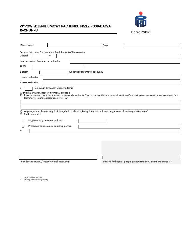 Wypowiedzenie Umowy Rachunku | PDF
