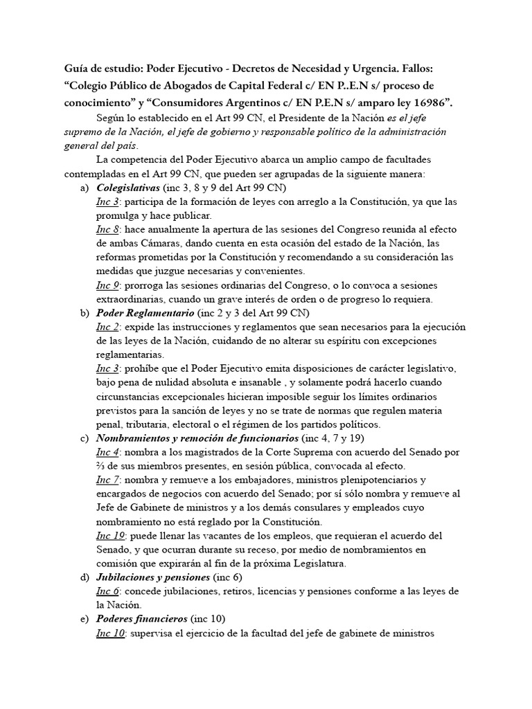 Guía de Estudio - Decretos de Necesidad y Urgencia | PDF