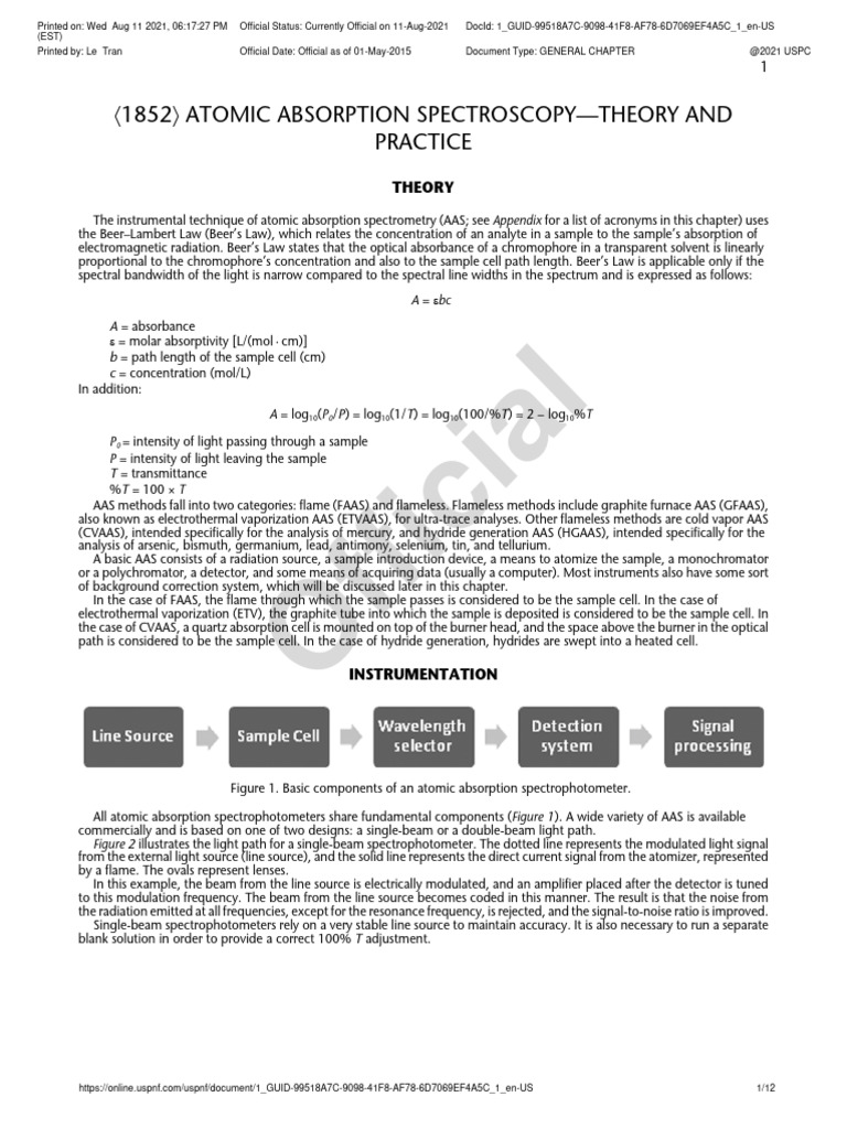 〈1852〉 ATOMIC ABSORPTION SPECTROSCOPY-THEORY AND PRACTICE | PDF ...