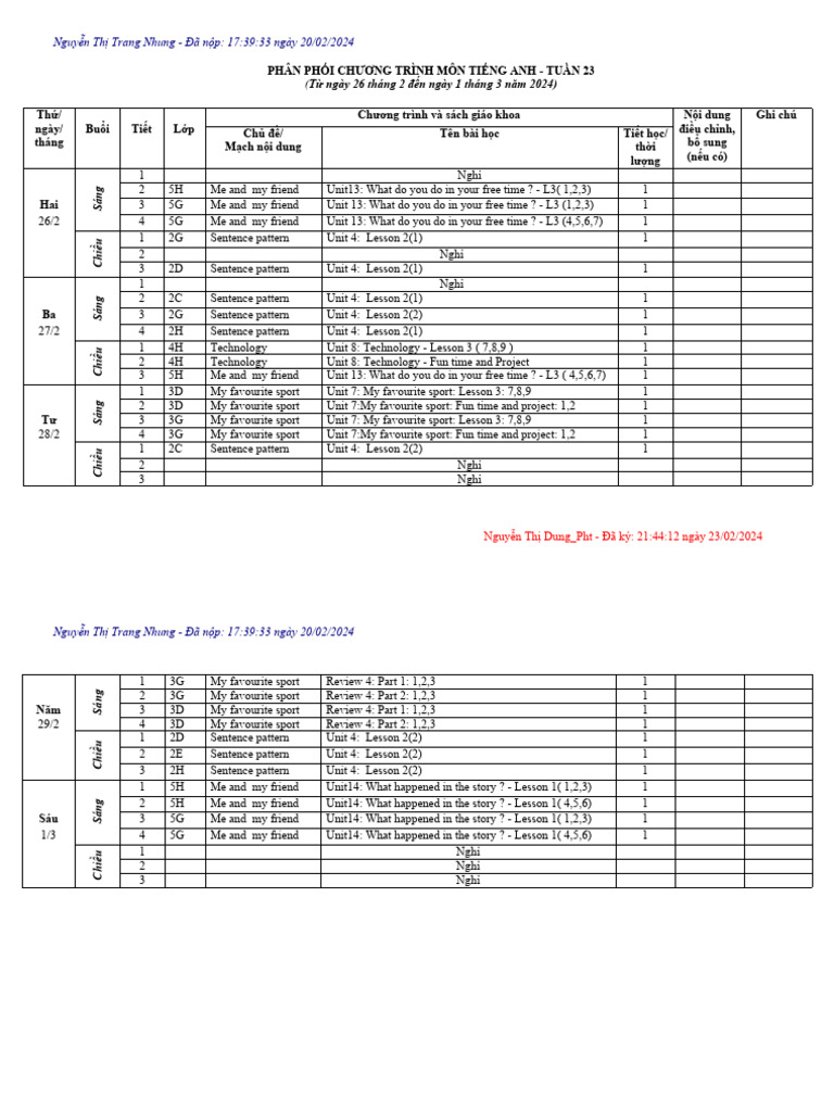 2023 2024 Ngoai Ngu Lop 3 Tuan 23 Nguyen Thi Trang Nhung KHGD | PDF