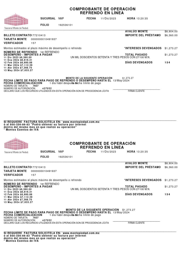 Recibo 177210413 11122023 Refrendo | PDF | Negocios | Finanzas y dinero