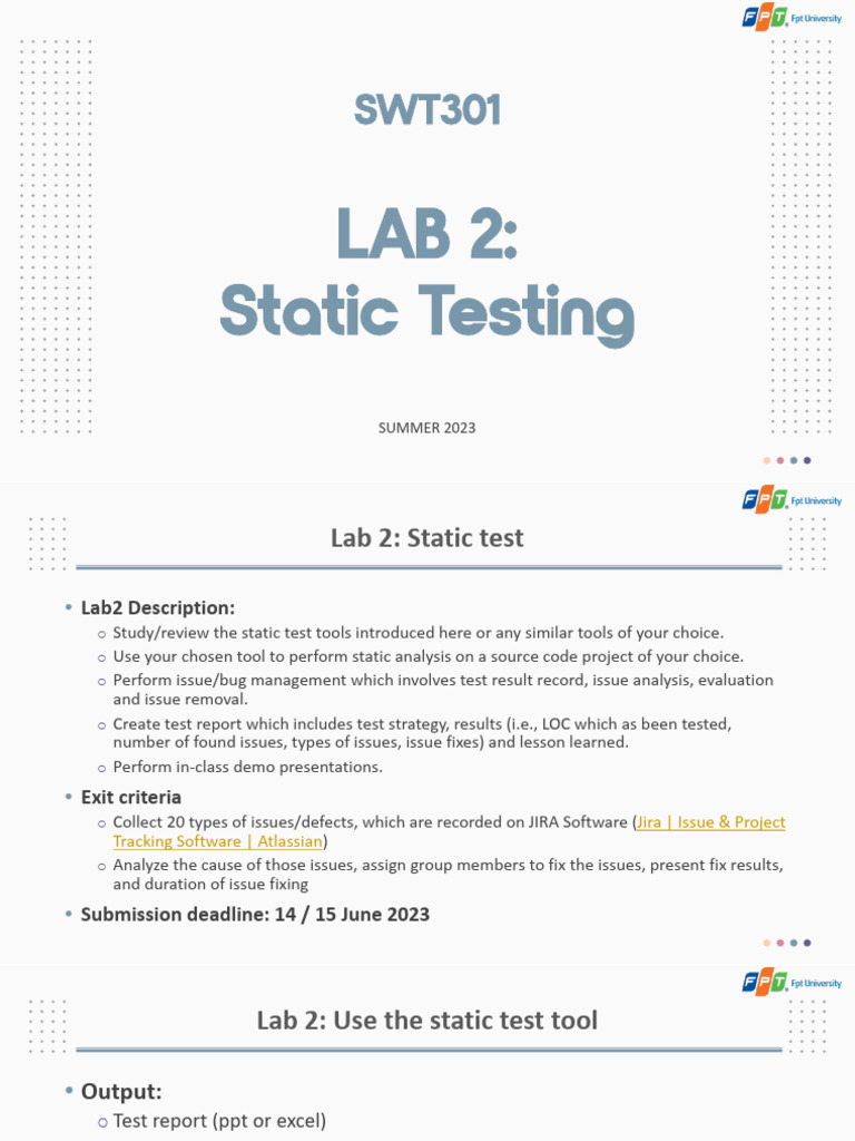 SWT Lab 2 Static Analysis (Summer2023) | PDF | Art | Computers