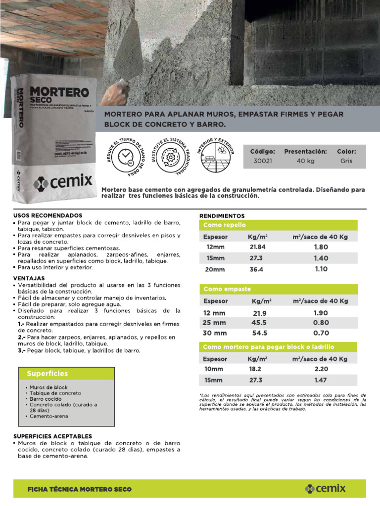 Cemix Mortero Seco FT | PDF