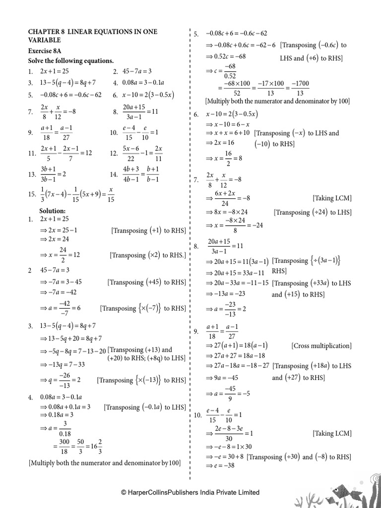 Term 2 - Grade 8 Math Chapter 8 Linear Equation | PDF | Length | Equations