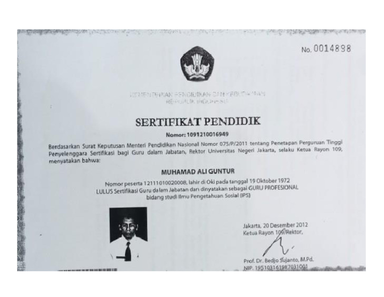 SERTIFIKAT PENDIDIK PAK ALI | PDF