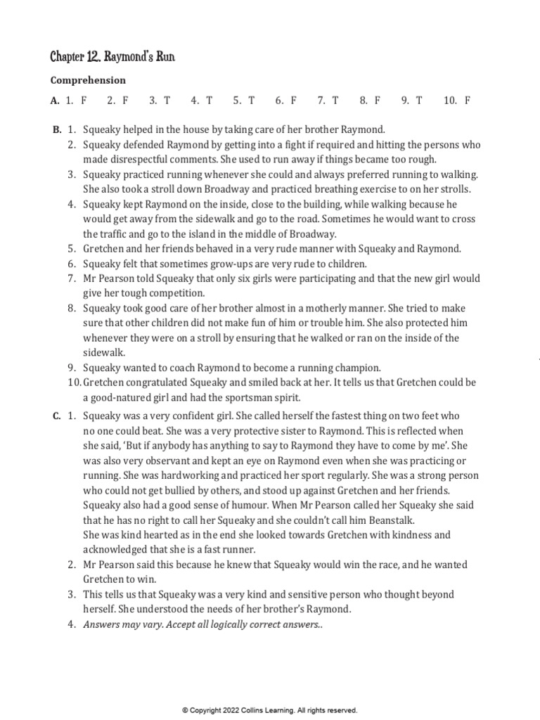 Term 2 - Grade 8 English Chapter 12 Raymonds Run | PDF | Language Arts ...