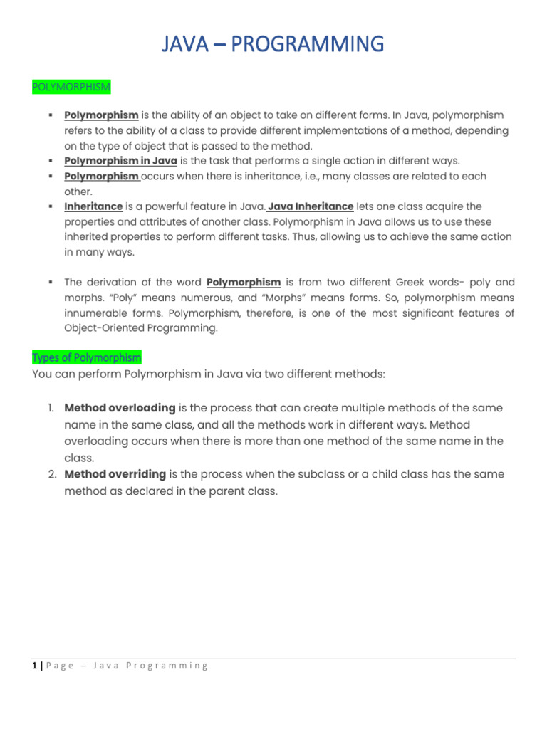 POLYMORPHISM_HANDOUTS | PDF | Method (Computer Programming) | Inheritance (Object Oriented ...