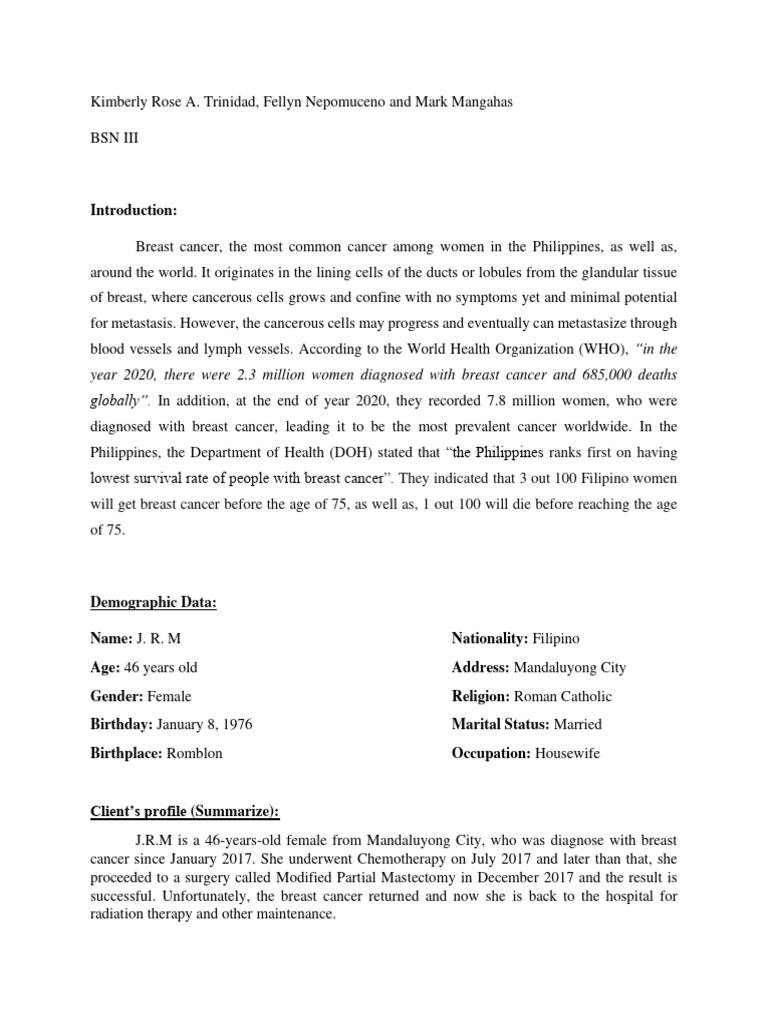 Breast Cancer Case Study Mangahas Nepomuceno Trinidad | PDF | Science ...