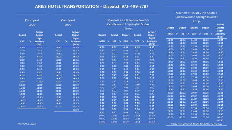 SFO Hotel Shuttle Schedule 2024 | PDF