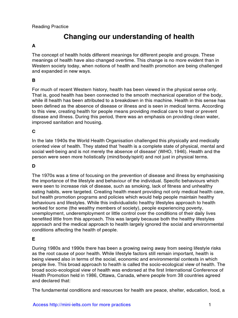 Evolution of Health Concepts in Society | PDF | Health Promotion ...