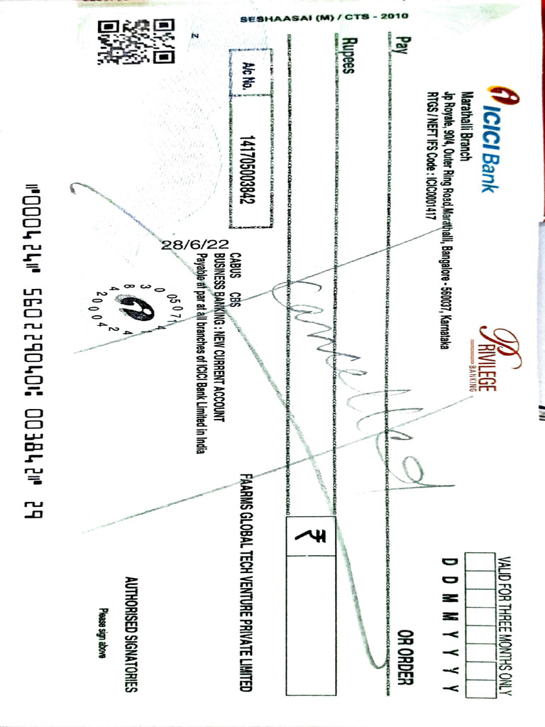 FAARMS Cancell Cheque | PDF | Banks | Banking