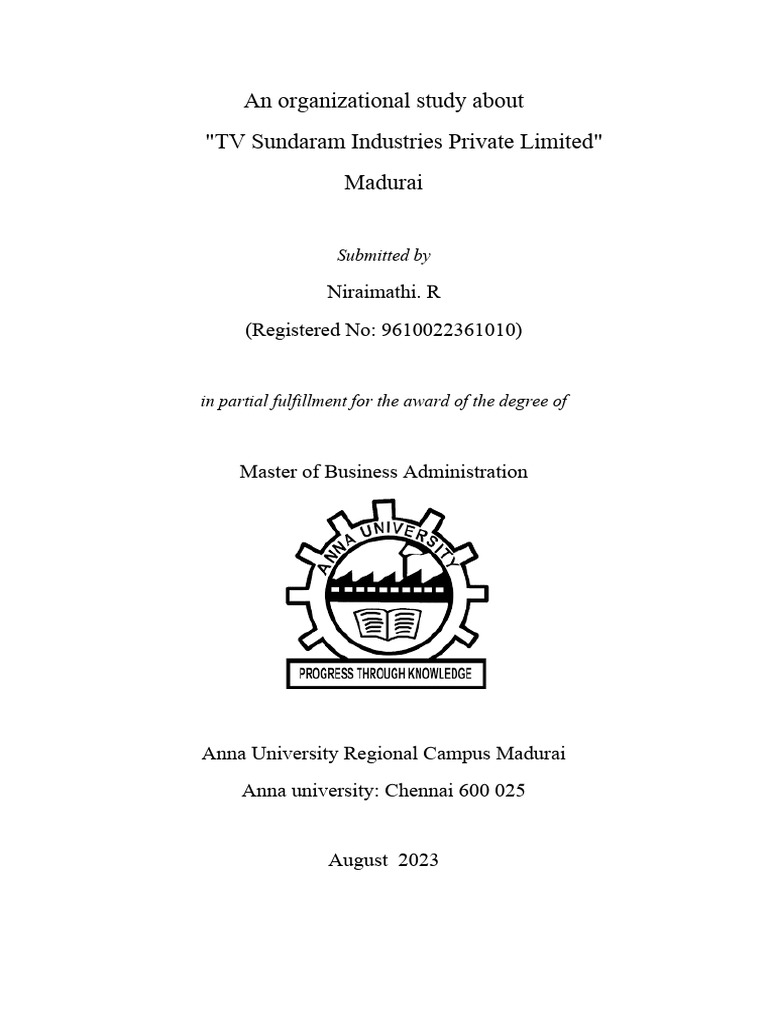 TVS Report Front Page (Nirai) | PDF | Tire | Academic Degree