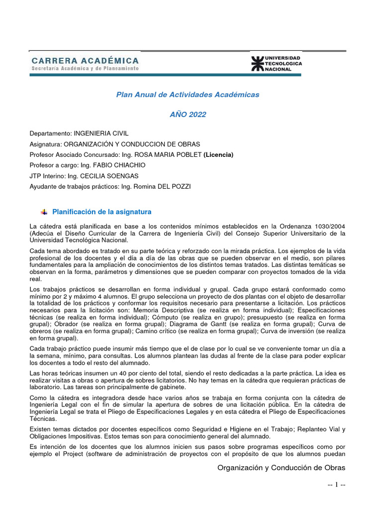 PAAA - Organización y Conducción de Obras 2022 | PDF | Ingeniero civil ...