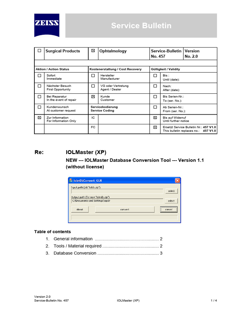 service_bulletin_457_v2-0_iolmaster_database_conversion_tool[1] | PDF | Zip (File Format ...